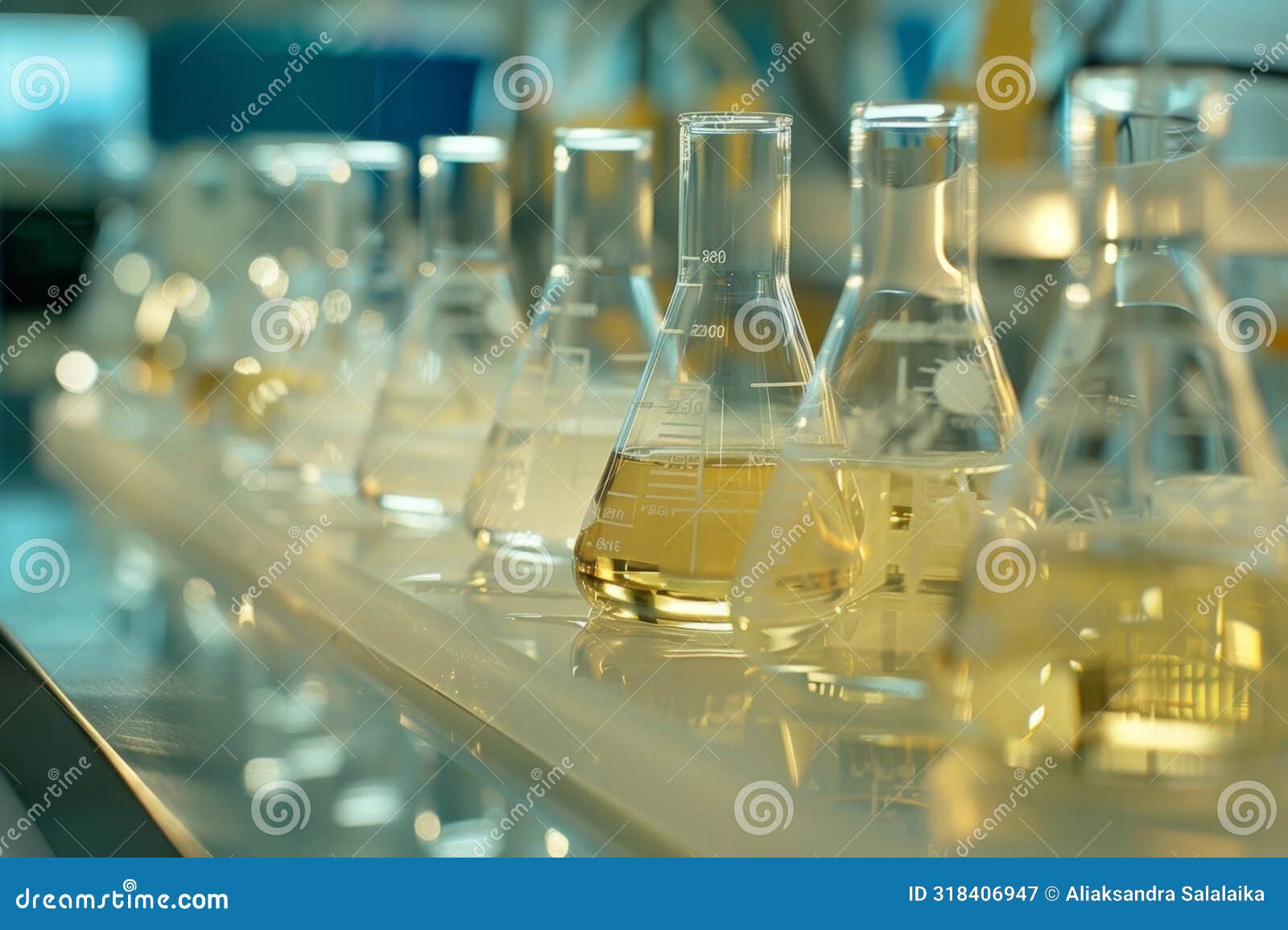 Food Quality Testing, Clean Beakers Filled with Different Solutions are ...