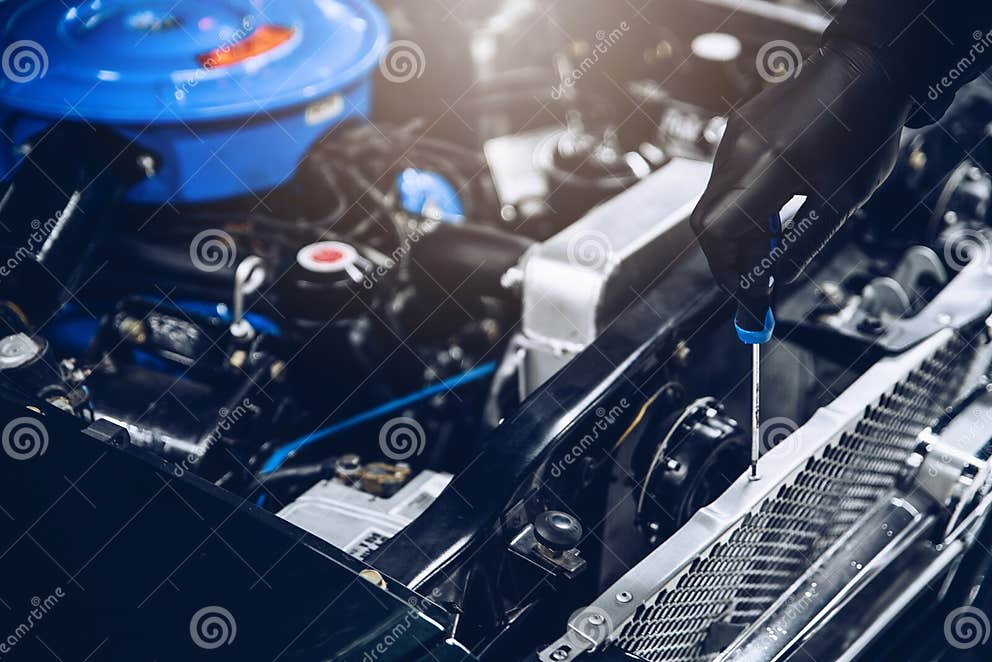 Clean Beautiful Classic Car Engine and Cooler. Stock Image - Image of ...