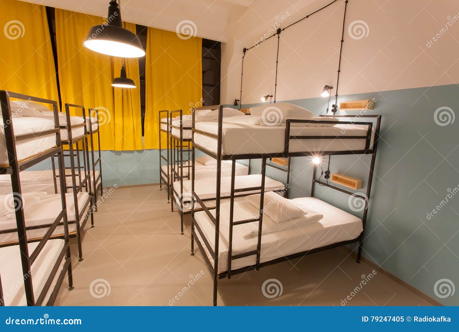 Clean Bedroom without People Inside a Hostel for Youth. Stock Image ...