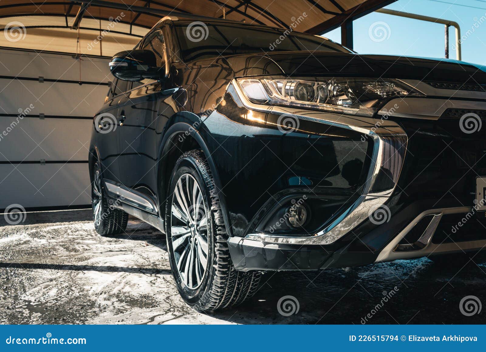 Clean Black Car after Washing. Close Up Stock Photo - Image of bubble ...
