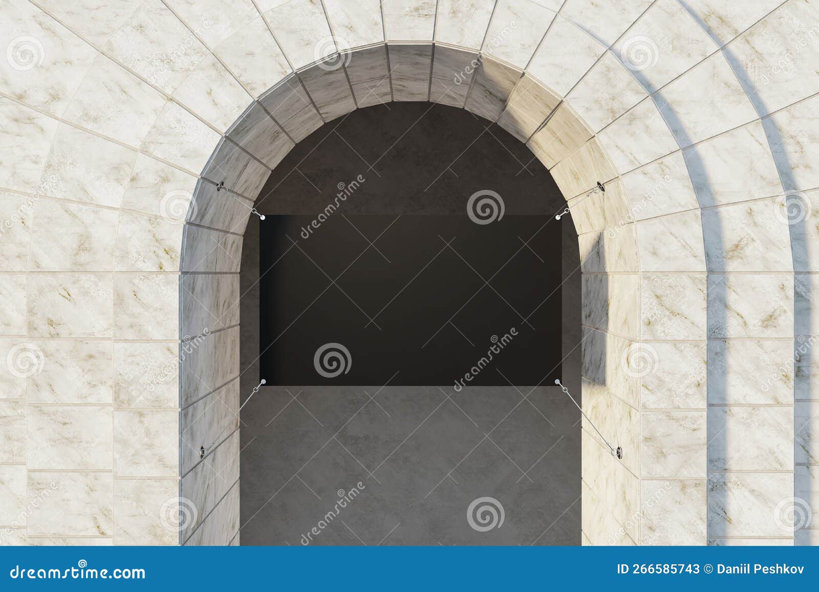 Clean Black Rectangular Banner Hanging on Modern Building Facade Arch ...