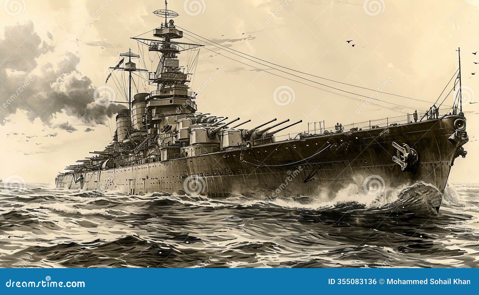A Clean Black and White Line Drawing of the Battleship Seascape Stock ...