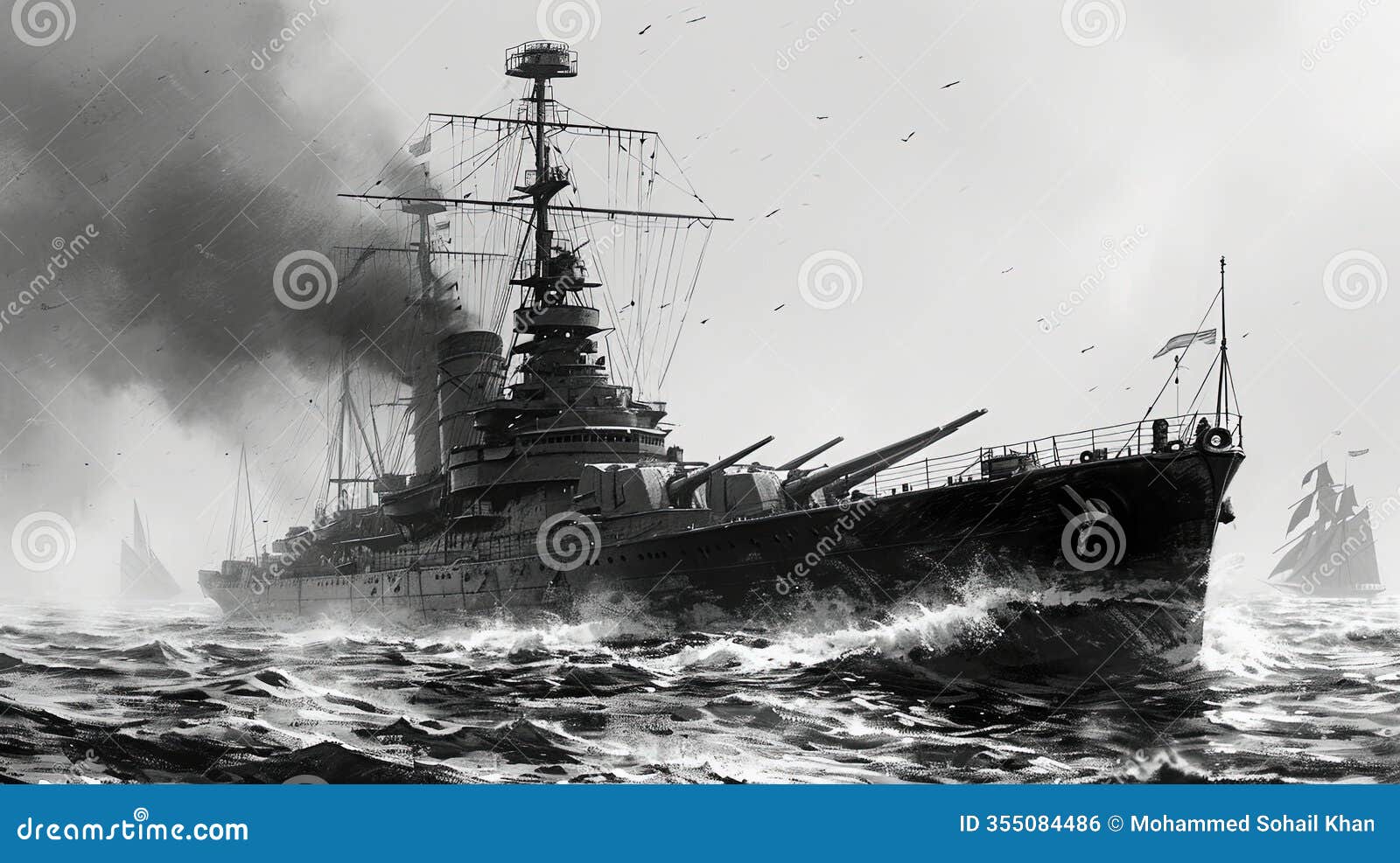 A Clean Black and White Line Drawing of the Battleship Seascape Stock ...