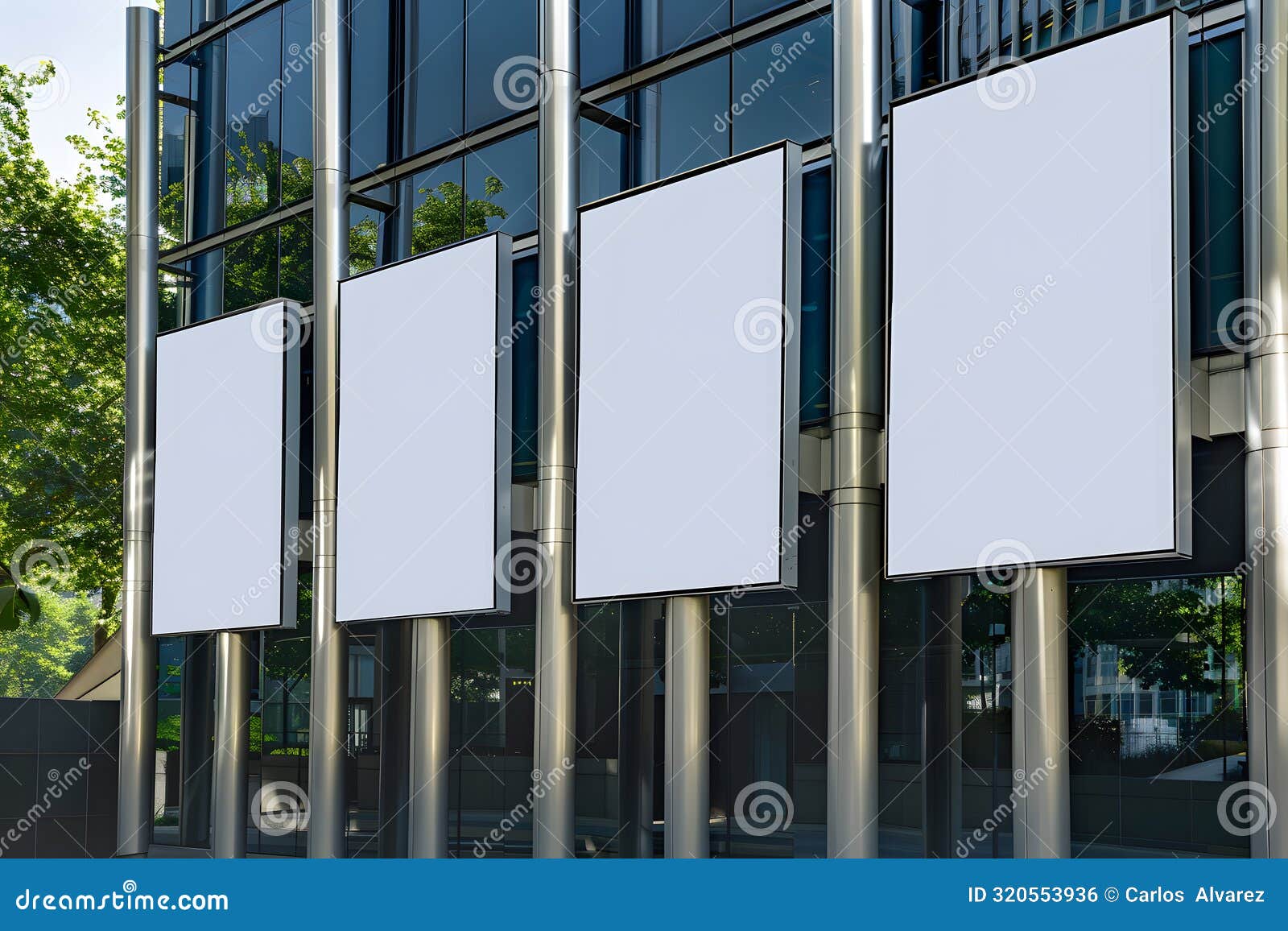 Clean Advertisements in Front of a Modern Building Stock Illustration ...