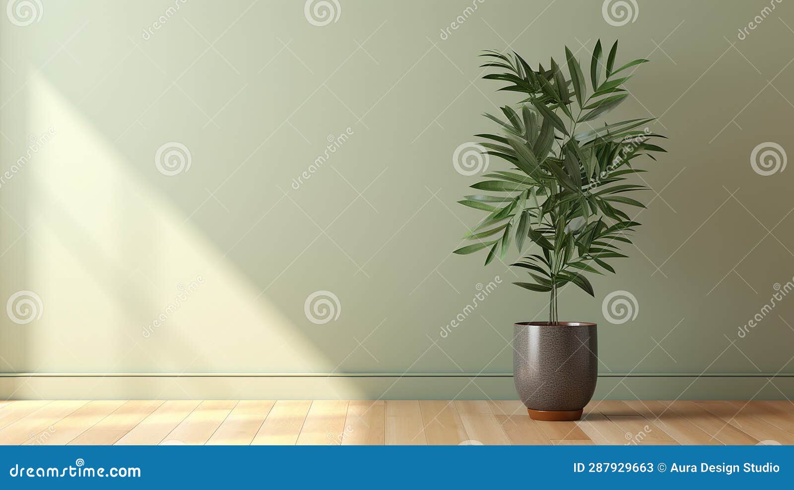 Clean Blank Sage Green Wall with Tropical Tree in Green Modern Design ...