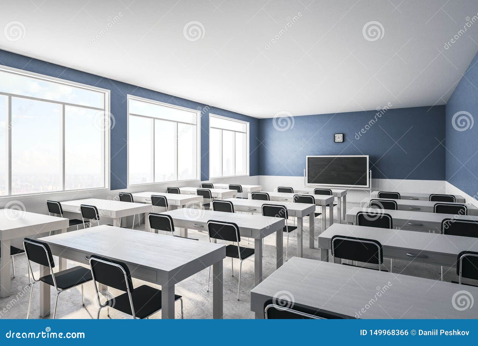 Clean blue classroom stock illustration. Illustration of concrete ...