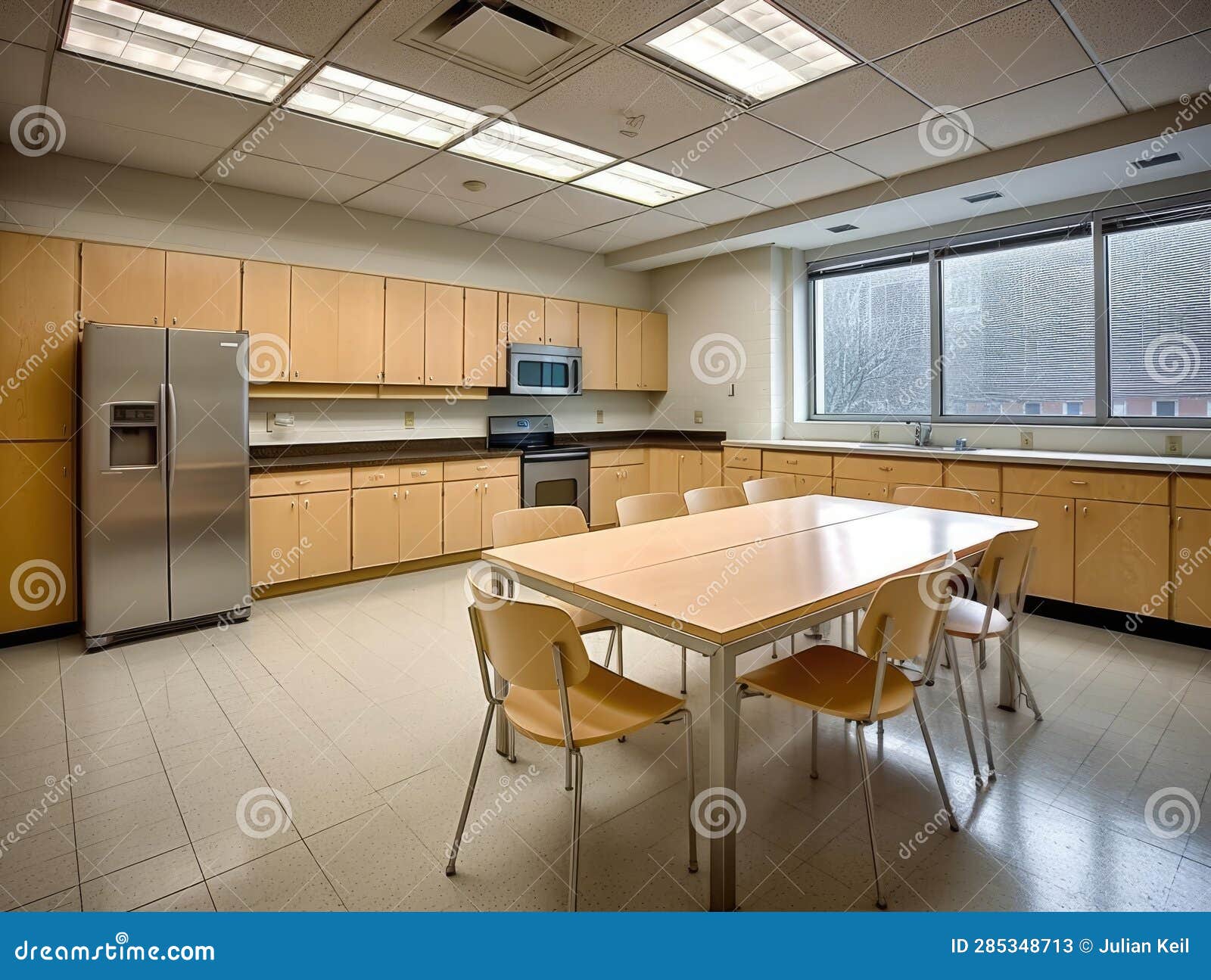 Clean Bright Break Room with Fridge Stock Illustration - Illustration ...