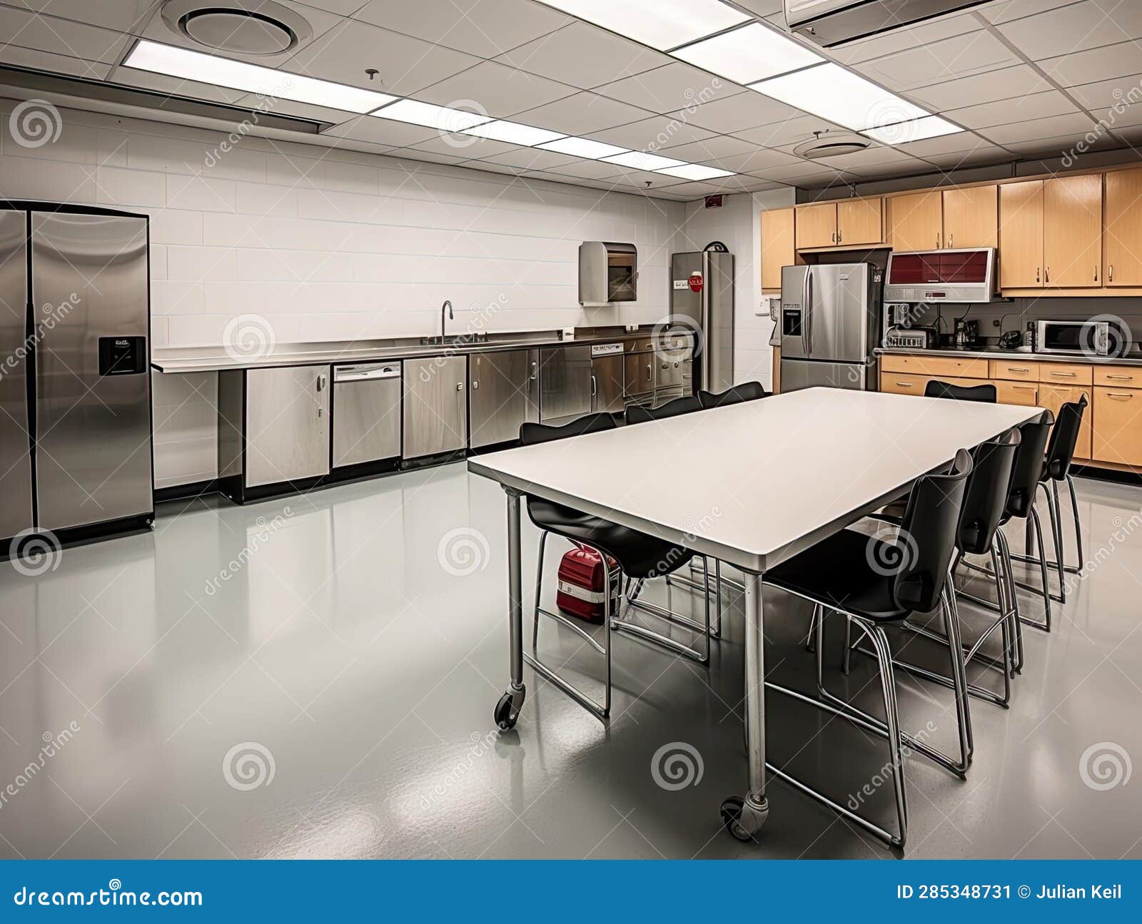 Clean Bright Break Room with Fridge Stock Illustration - Illustration ...