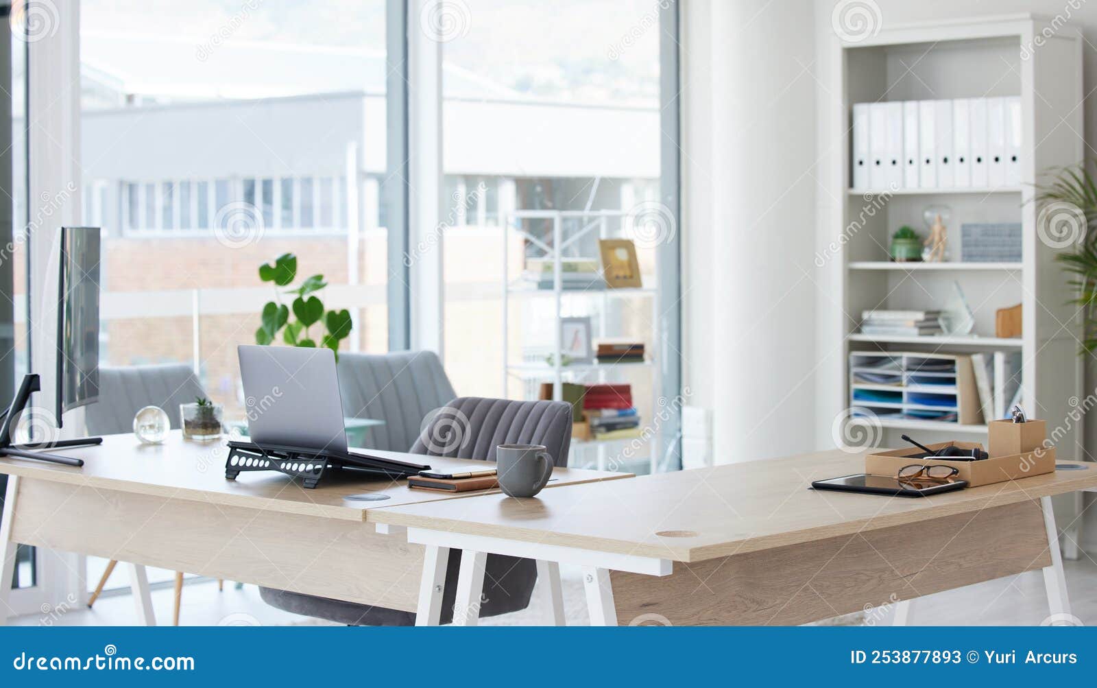 Clean, Bright and Empty Home Office Interior Organized with a Computer ...