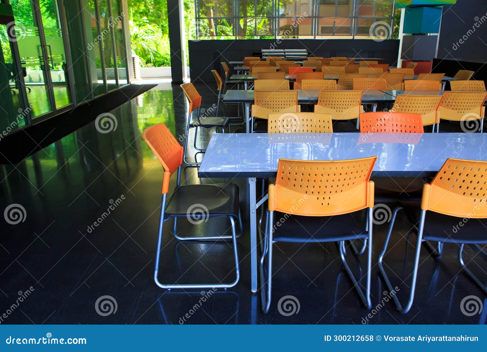 Clean Cafeteria with Empty Seats and Tables Stock Photo - Image of ...
