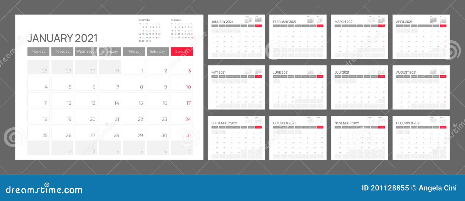 Clean 2021 Calendar Background Design Stock Vector - Illustration of ...