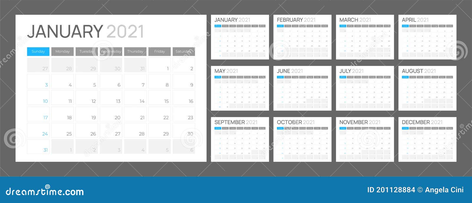 Clean 2021 Calendar Design stock vector. Illustration of november ...