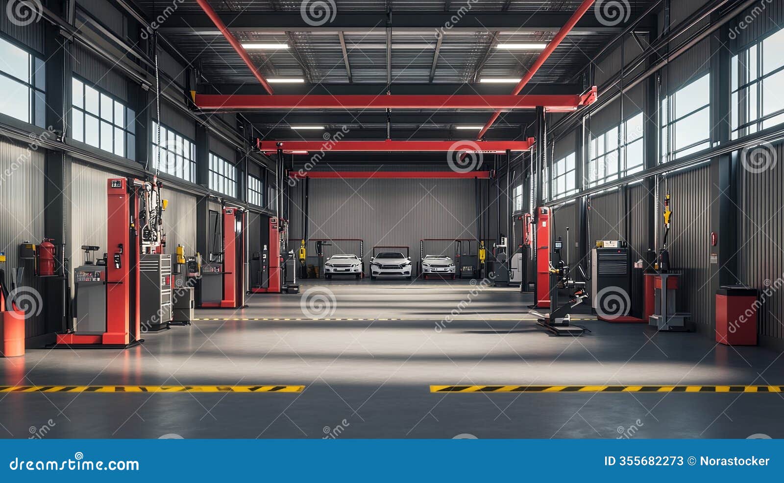 A Clean Car Service Bay with Lifts and Diagnostic Tools Ready for Use ...