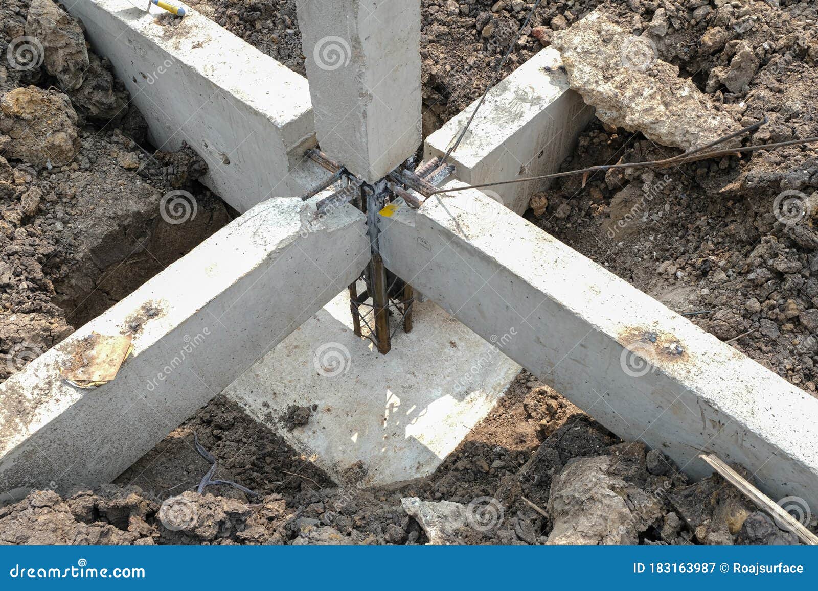 Clean And Clear Foundation Pillar In Pit Before Making Joint Concrete ...