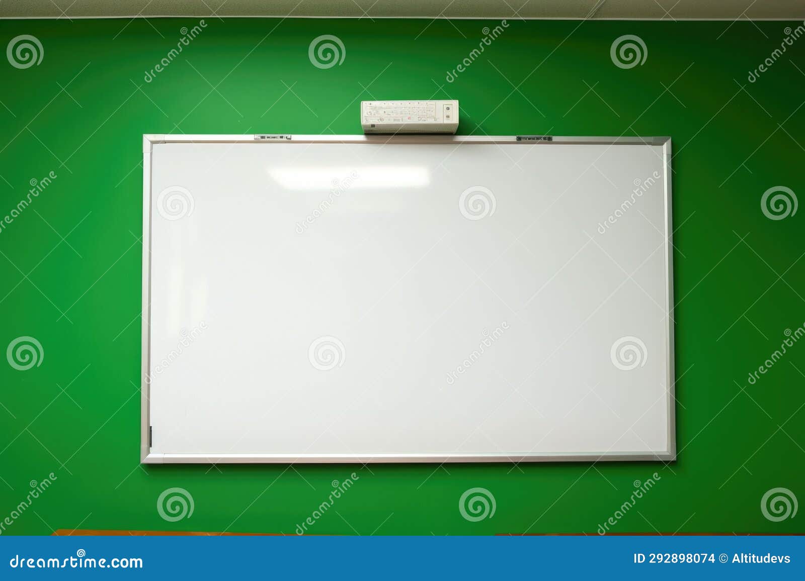 A Clean, Clear Interactive Whiteboard Against a Green Wall Stock Photo ...