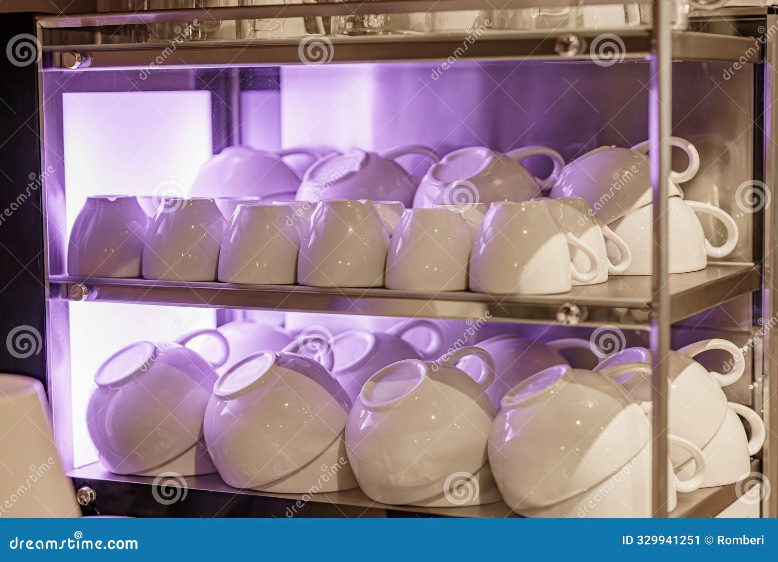 Clean Coffee Cups on a Shelf in a Bar Stock Image - Image of hotel ...