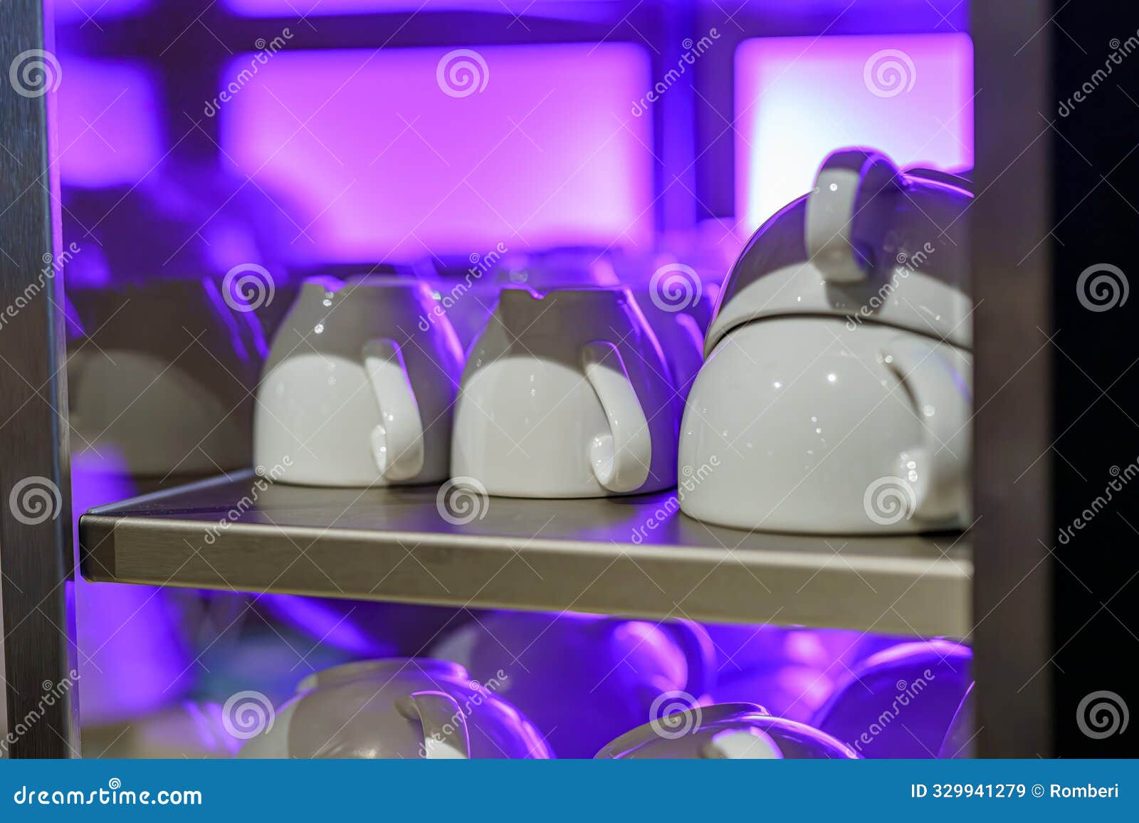 Row Of Clean Coffee Mugs Behind A Chrome Rail Royalty-Free Stock Image ...