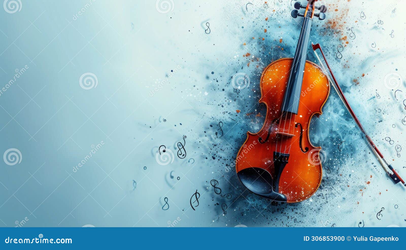 Clean Composition with a Violin and Abstract Musical Notes, Conveying ...