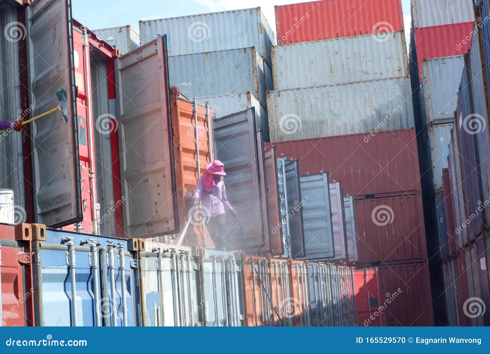 Clean the Container with High Pressure Water Stock Photo - Image of ...