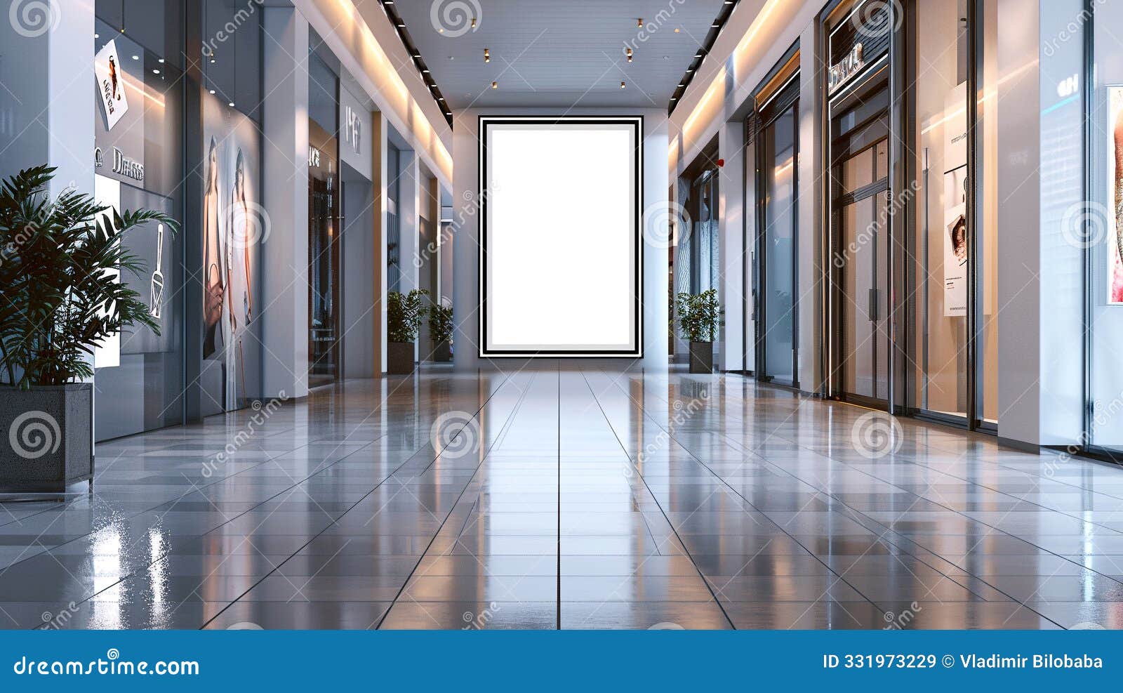 A Modern Shopping Mall Corridor Featuring Bright Lighting and Empty ...