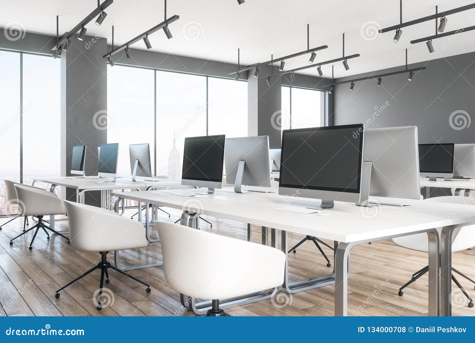 Clean Coworking Office Interior Stock Illustration - Illustration of ...