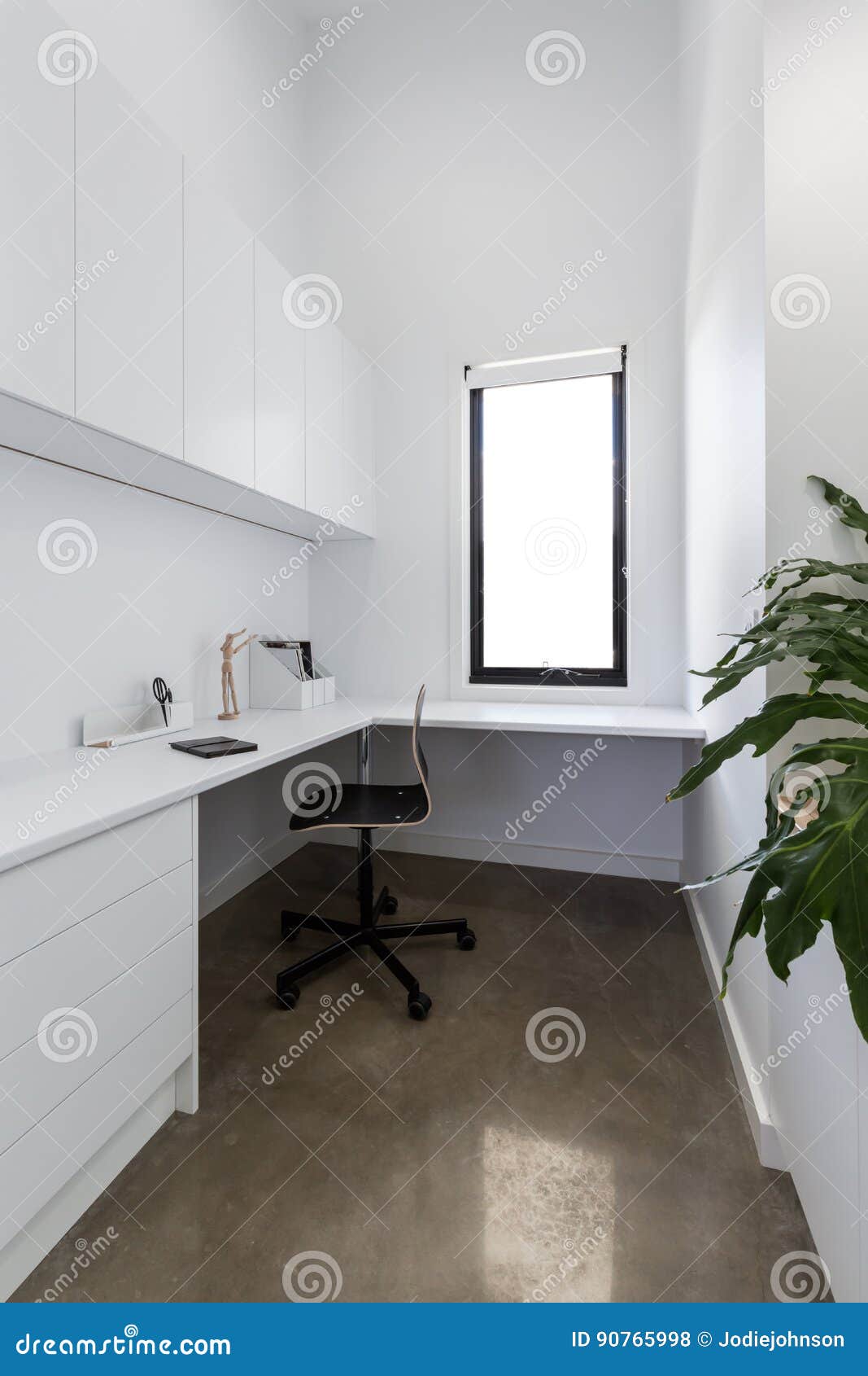 Clean Crisp White Study Area in a Contemporary Home Stock Photo - Image ...