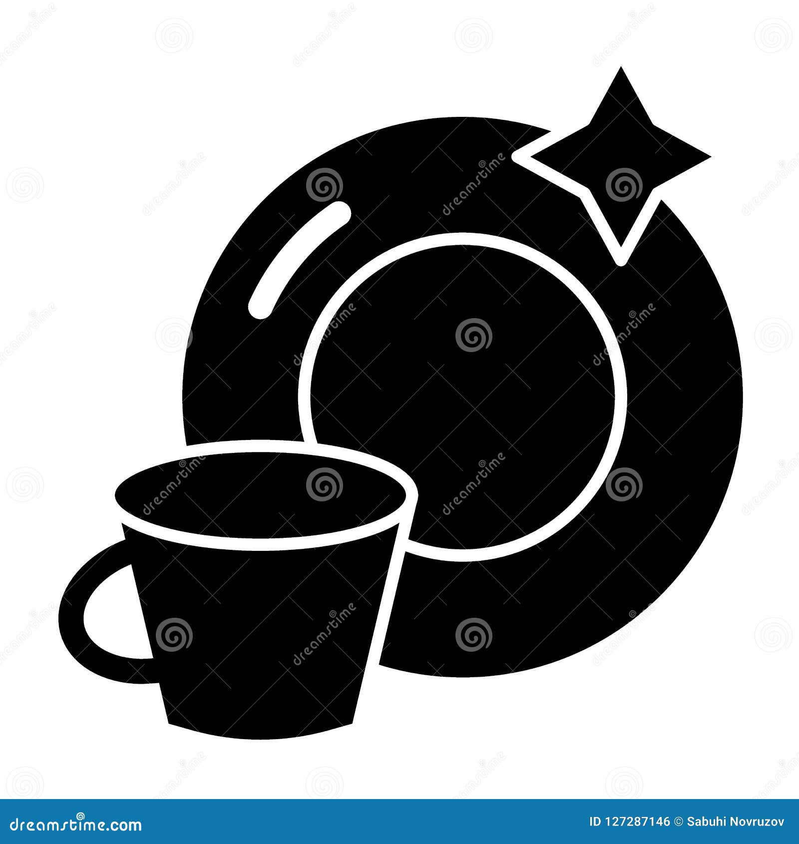 Clean Cup and a Plate Solid Icon. Washed Mug and Dish Vector ...