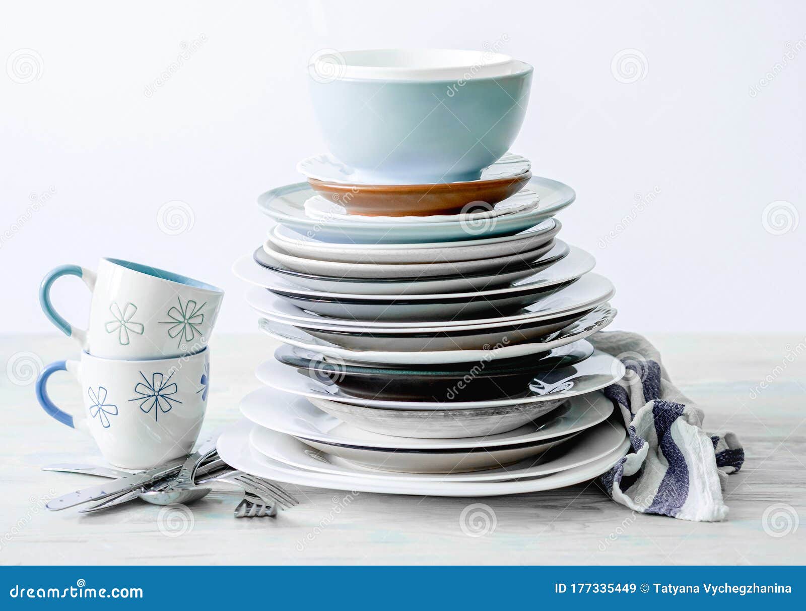 Clean cups and plates stock image. Image of drink, dishware - 177335449