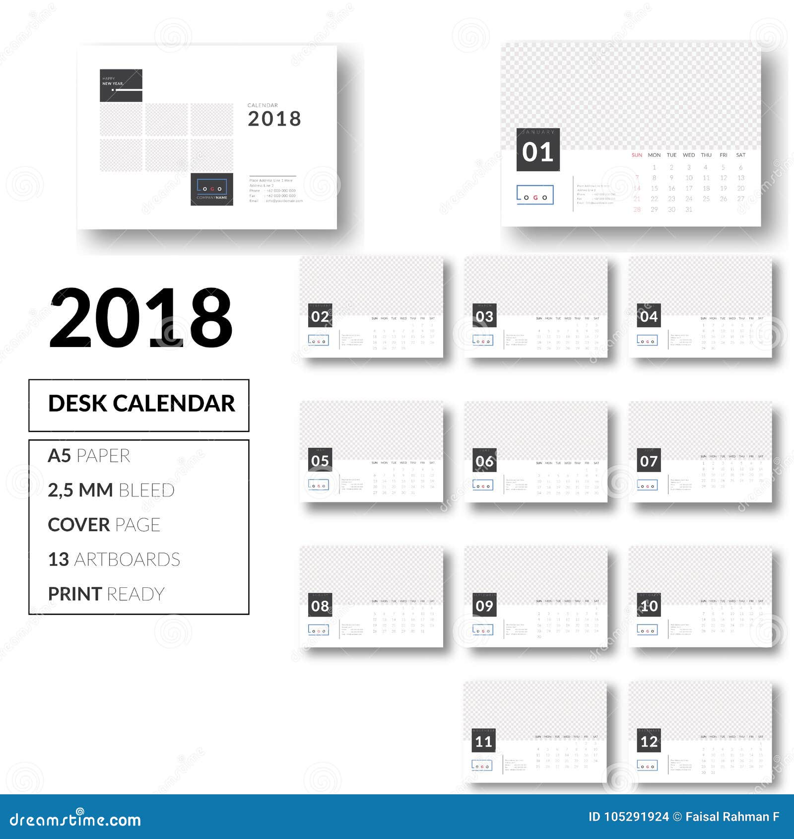 Clean Desk Calendar Template Design 2018 Vector Stock Vector ...