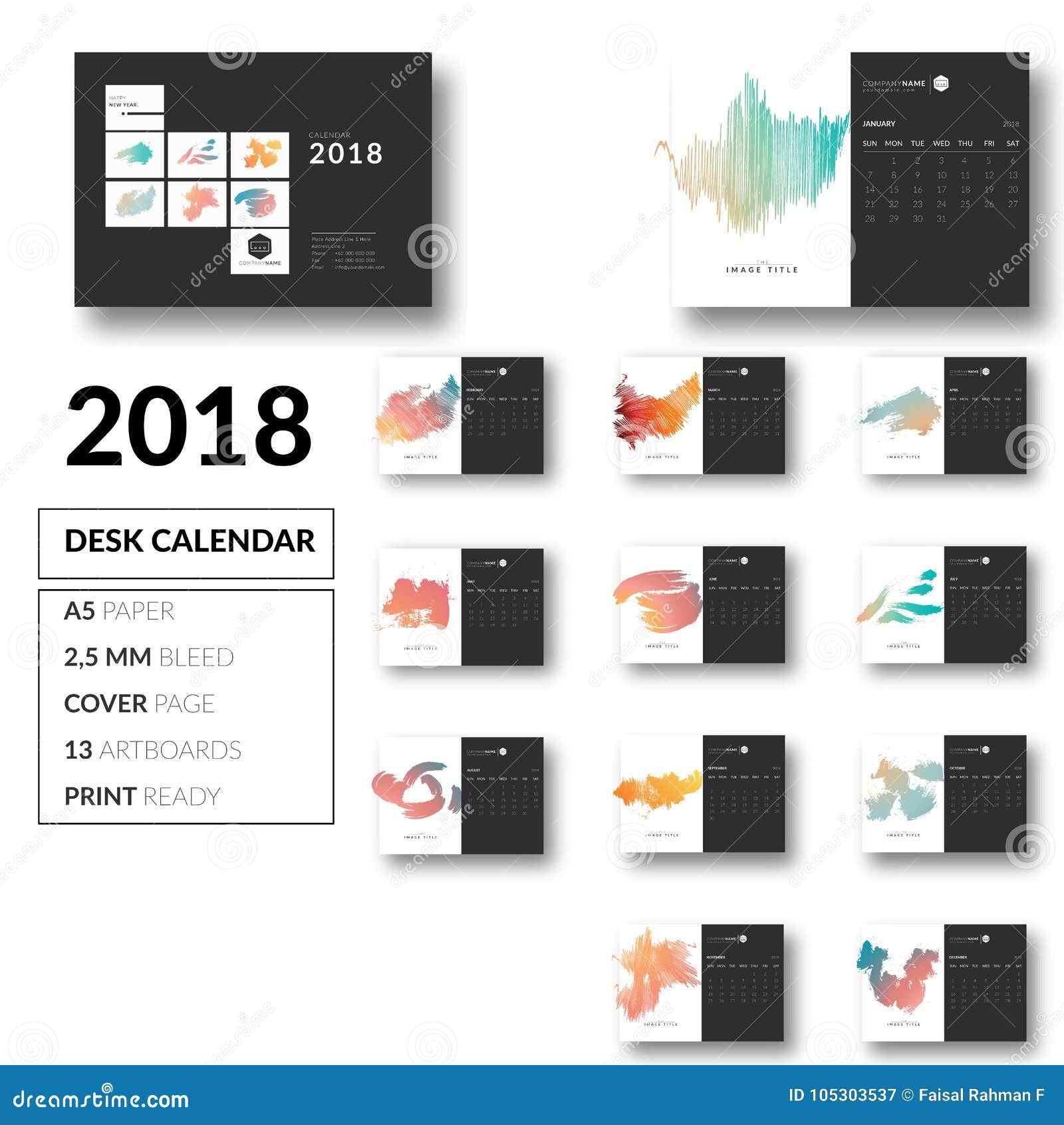 Clean Desk Calendar Template Design 2018 Vector Stock Vector ...