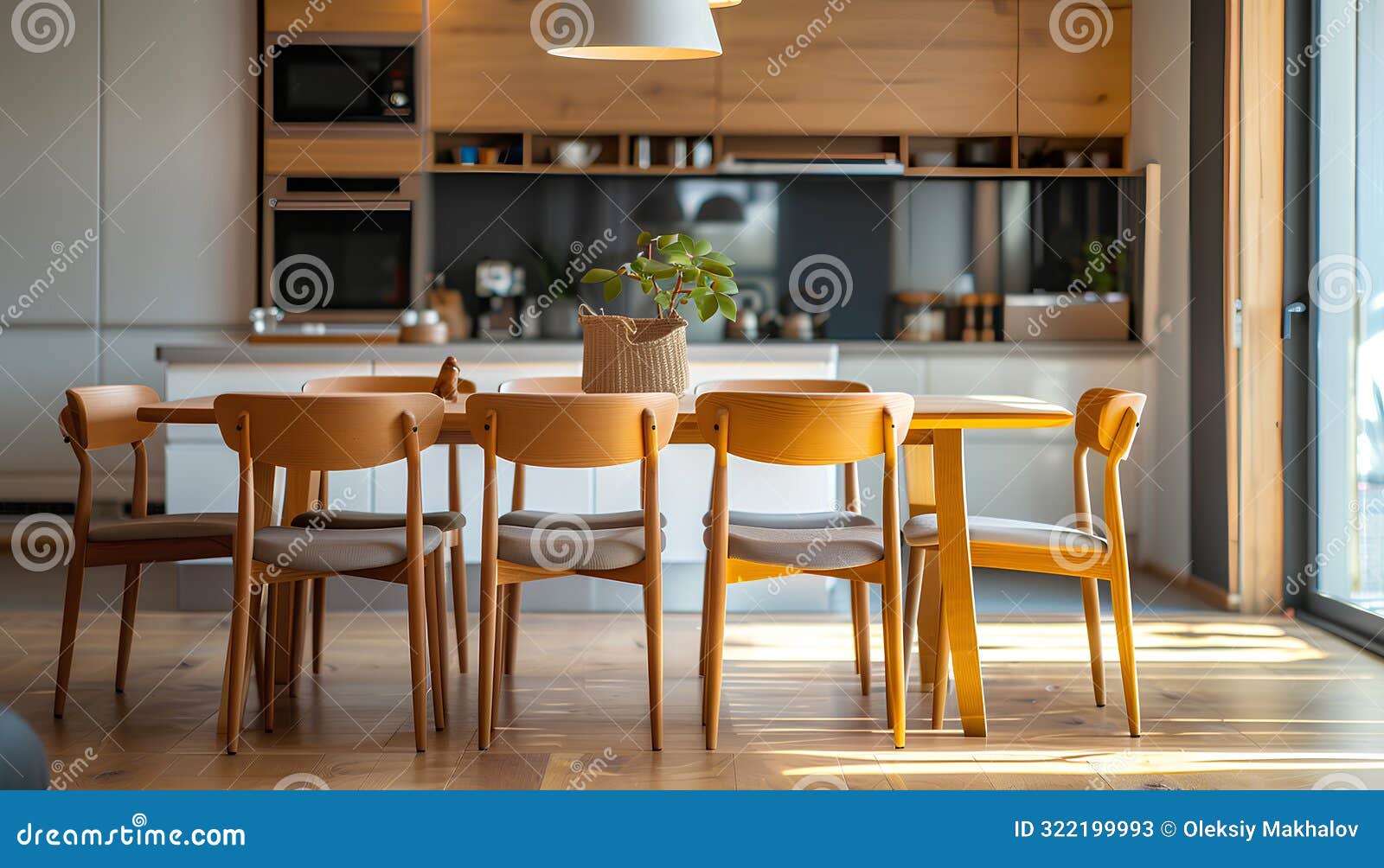 Clean Dining Table and Chairs in Interior of Kitchen Stock Illustration ...