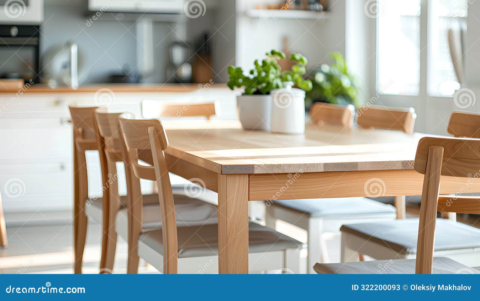 Clean Dining Table and Chairs in Interior of Kitchen Stock Illustration ...