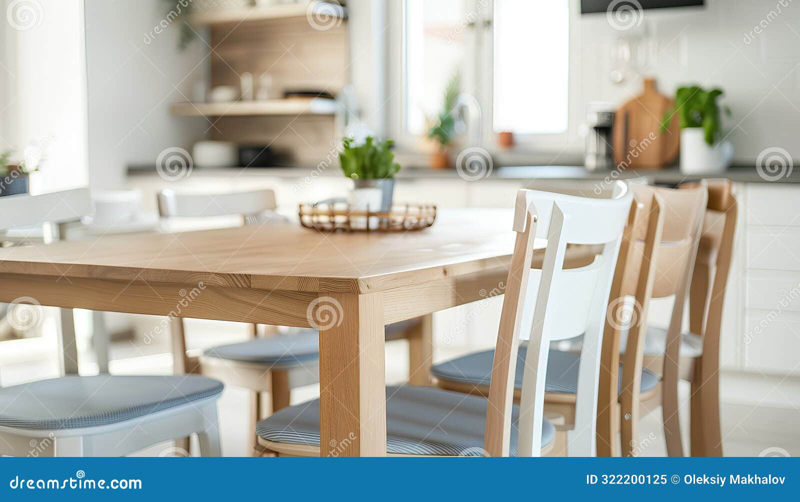 Clean Dining Table and Chairs in Interior of Kitchen Stock Illustration ...