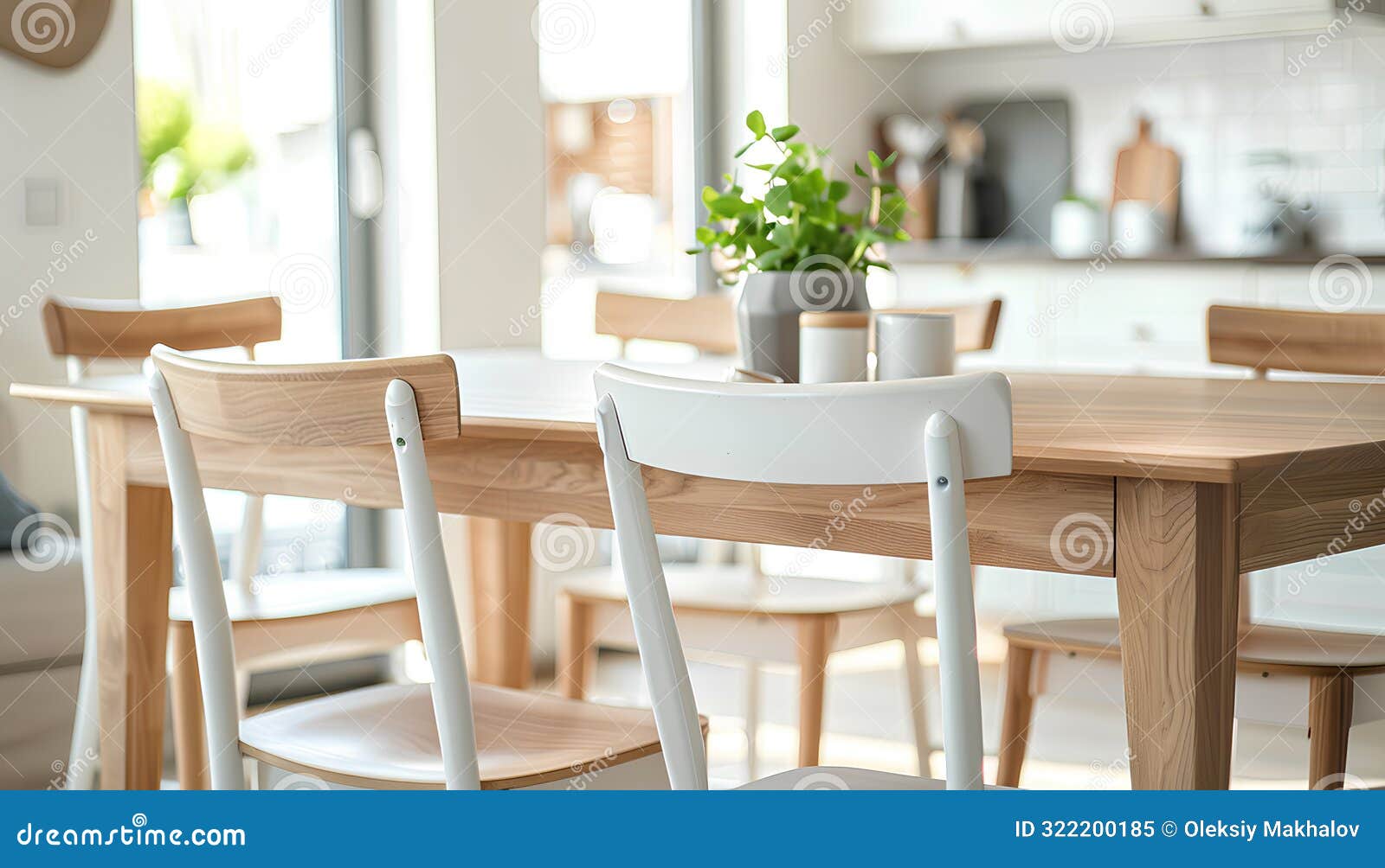 Clean Dining Table and Chairs in Interior of Kitchen Stock Illustration ...