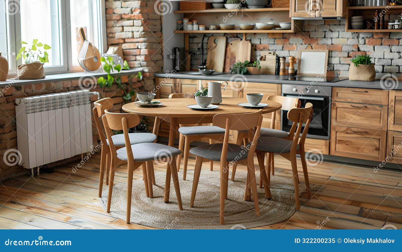 Clean Dining Table and Chairs in Interior of Kitchen Stock Illustration ...