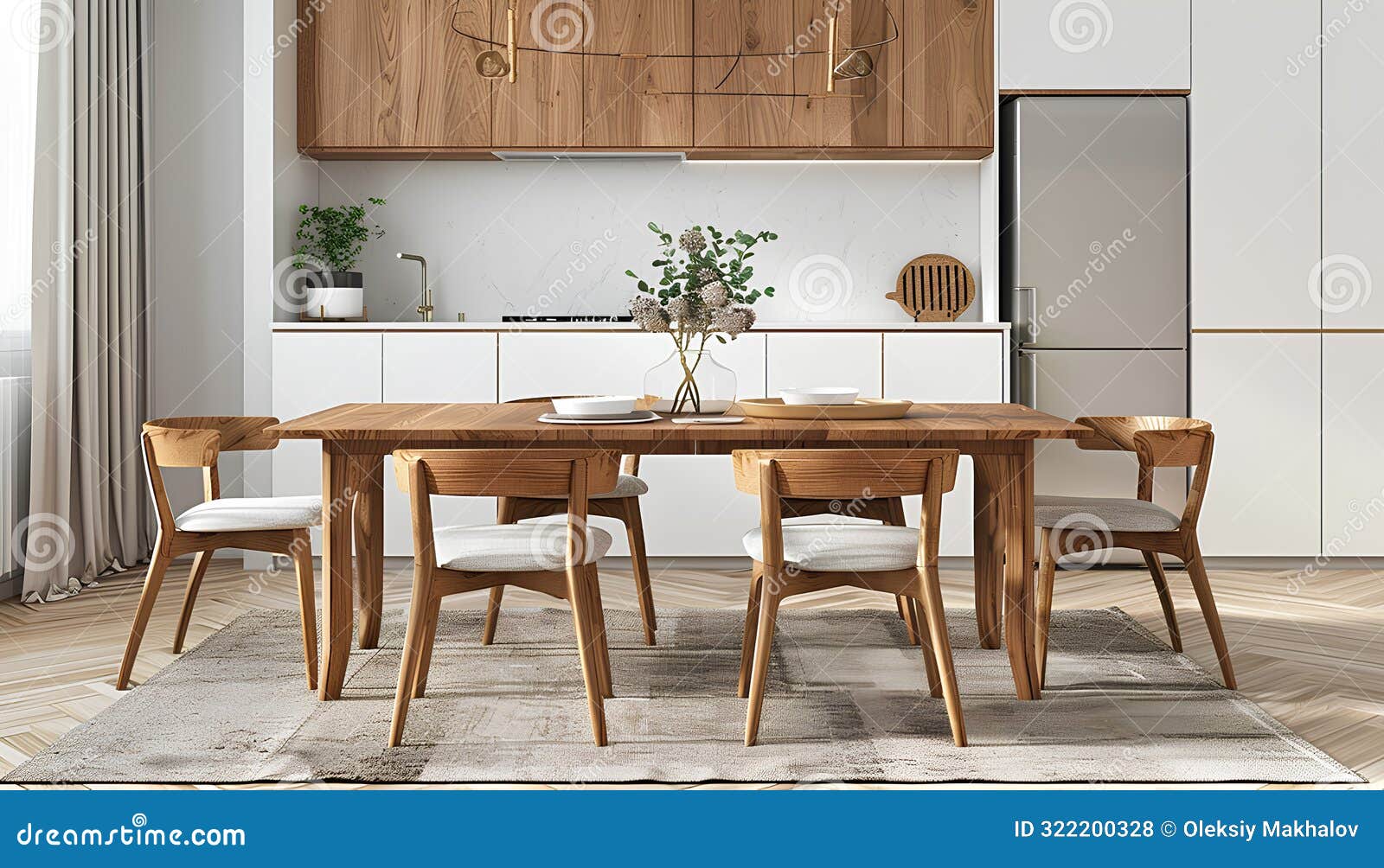 Clean Dining Table and Chairs in Interior of Kitchen Stock Illustration ...