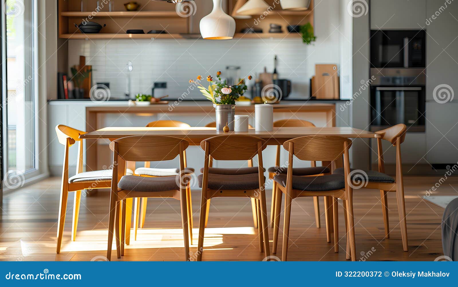 Clean Dining Table and Chairs in Interior of Kitchen Stock Illustration ...