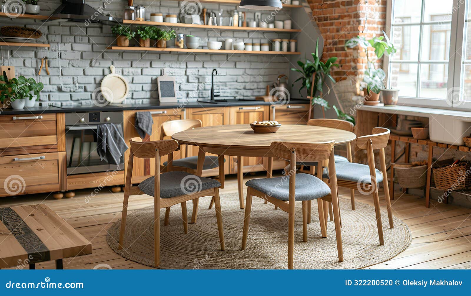 Clean Dining Table and Chairs in Interior of Kitchen Stock Illustration ...