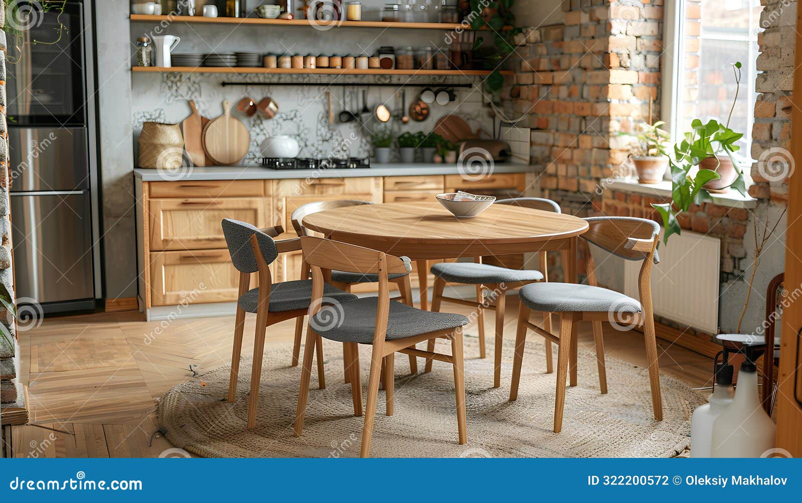 Clean Dining Table and Chairs in Interior of Kitchen Stock Illustration ...