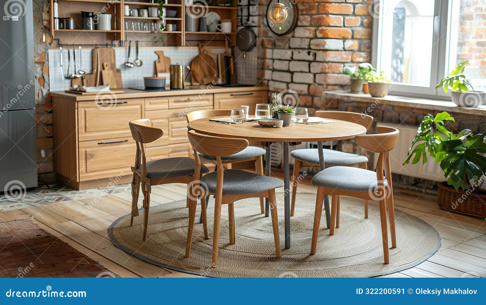 Clean Dining Table and Chairs in Interior of Kitchen Stock Illustration ...