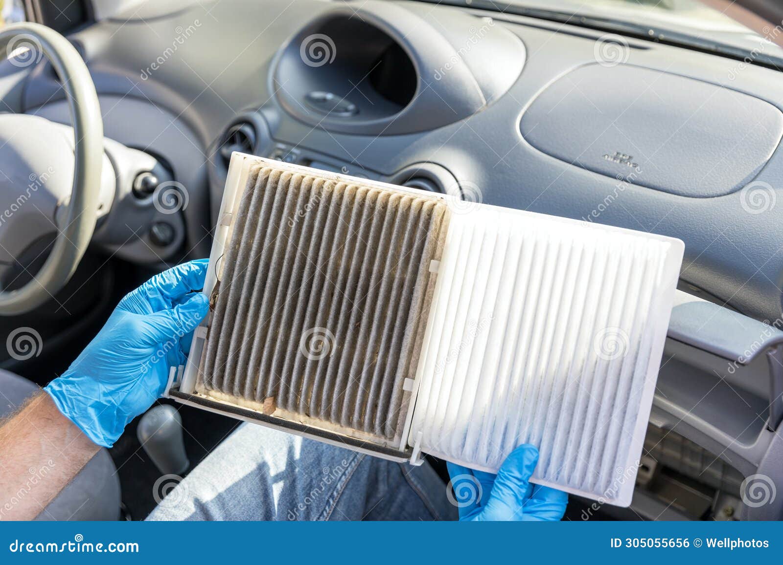 Clean and Dirty Cabin Pollen Air Filter for a Car Stock Photo - Image ...