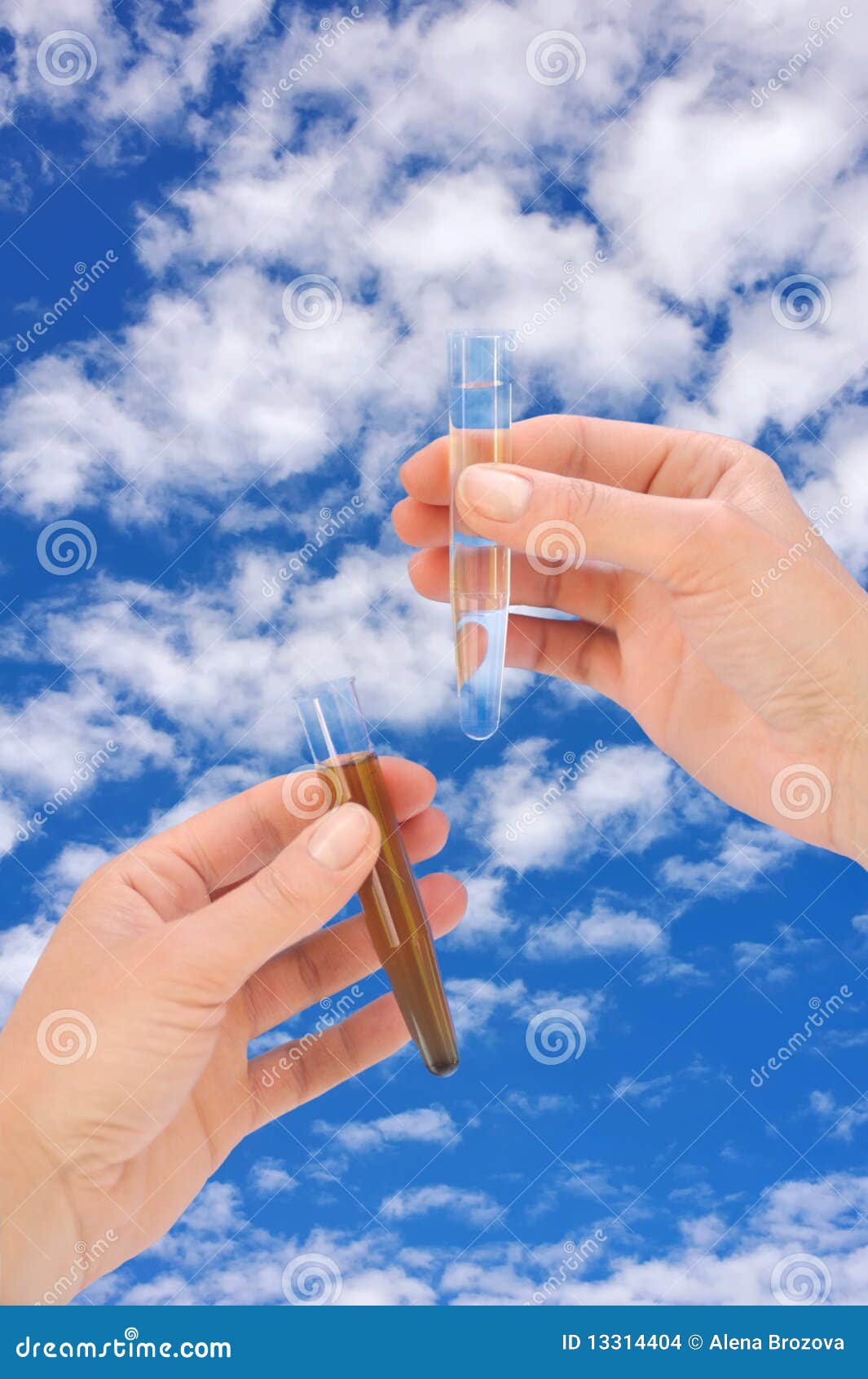 Clean and Dirty Water Samples in Hands Stock Photo - Image of cloud ...