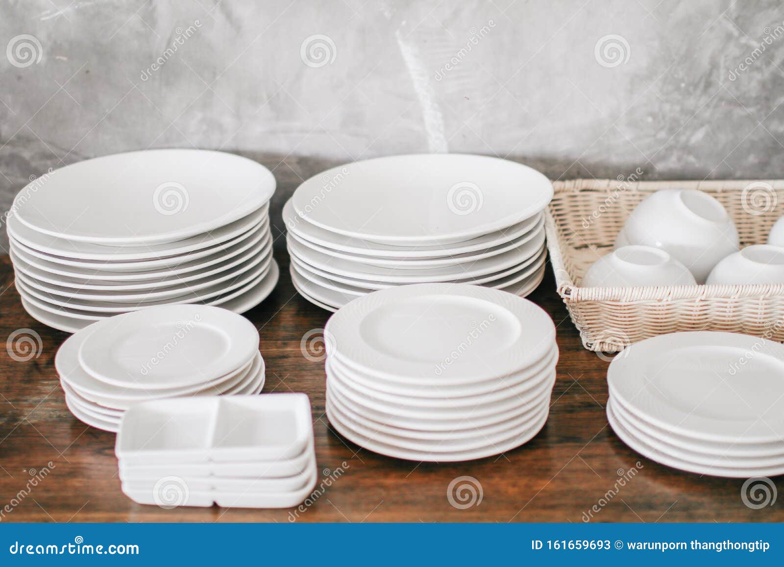Clean Dishes & Other Tableware Placed on a Wooden Shelf Wooden Shelf ...