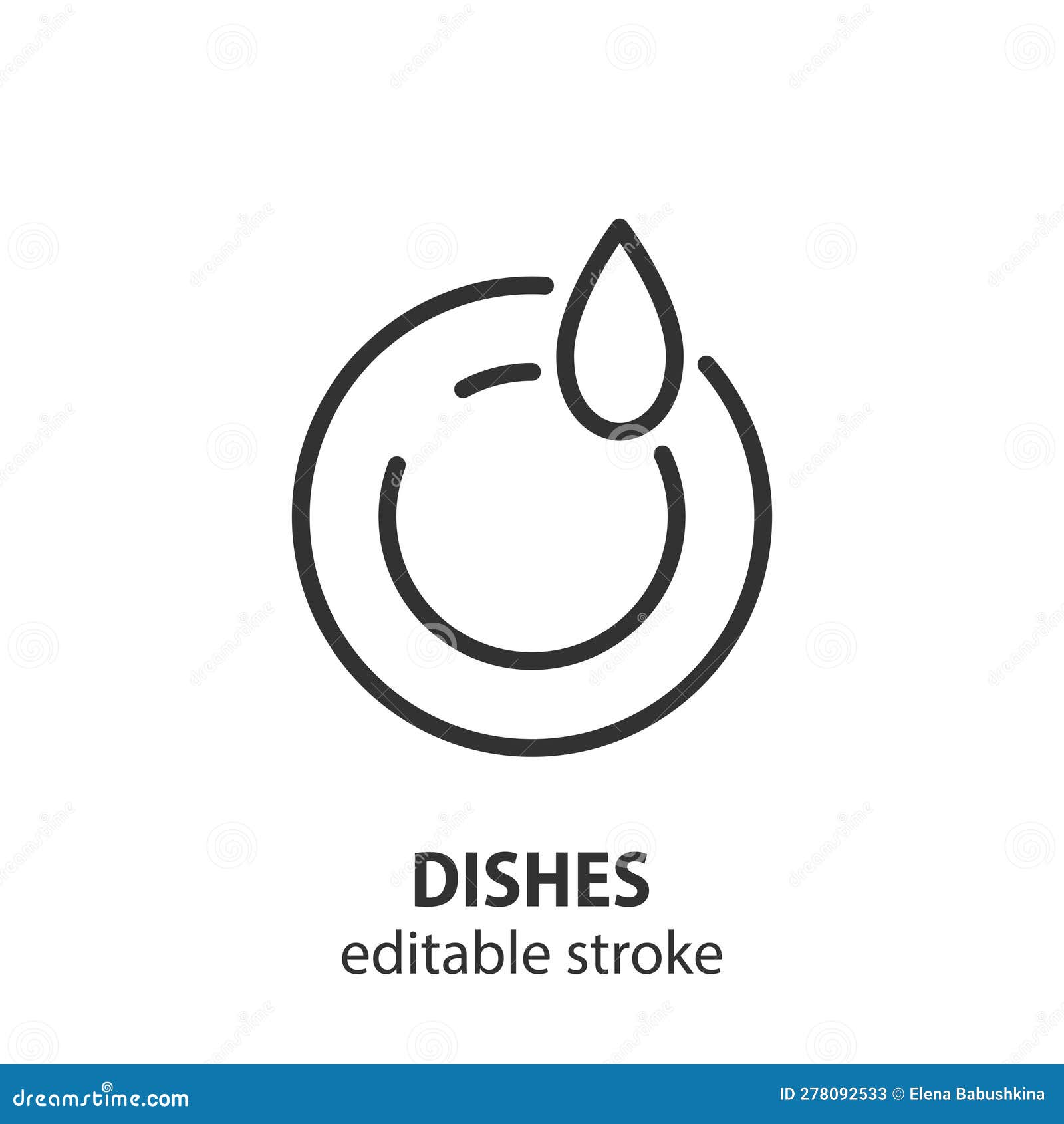 Clean Dishes Line Icon. Plate with a Drop of Water. Vector Symbol of ...