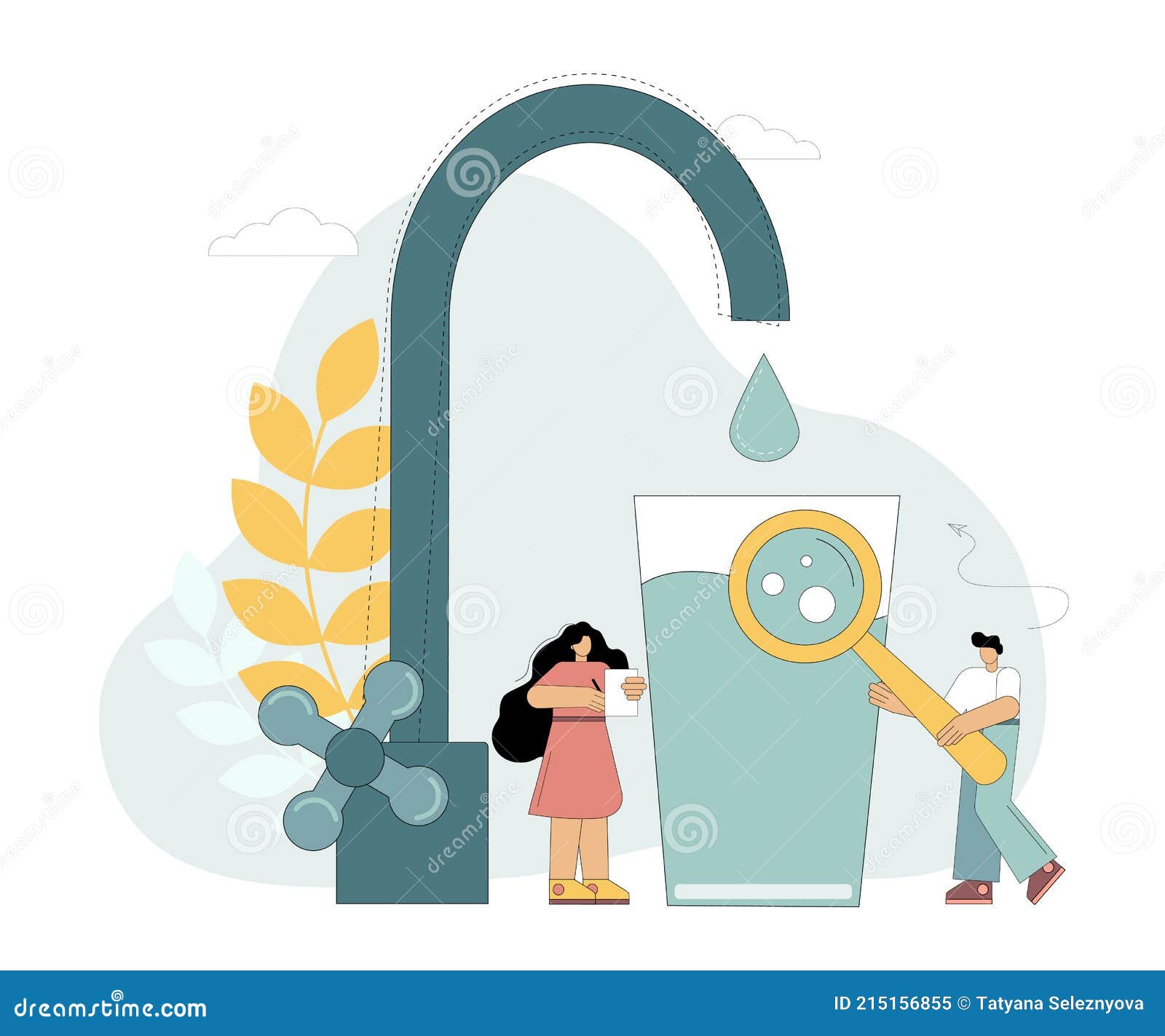 Clean Drinking Water. Small Characters with a Glass of Clean Water ...