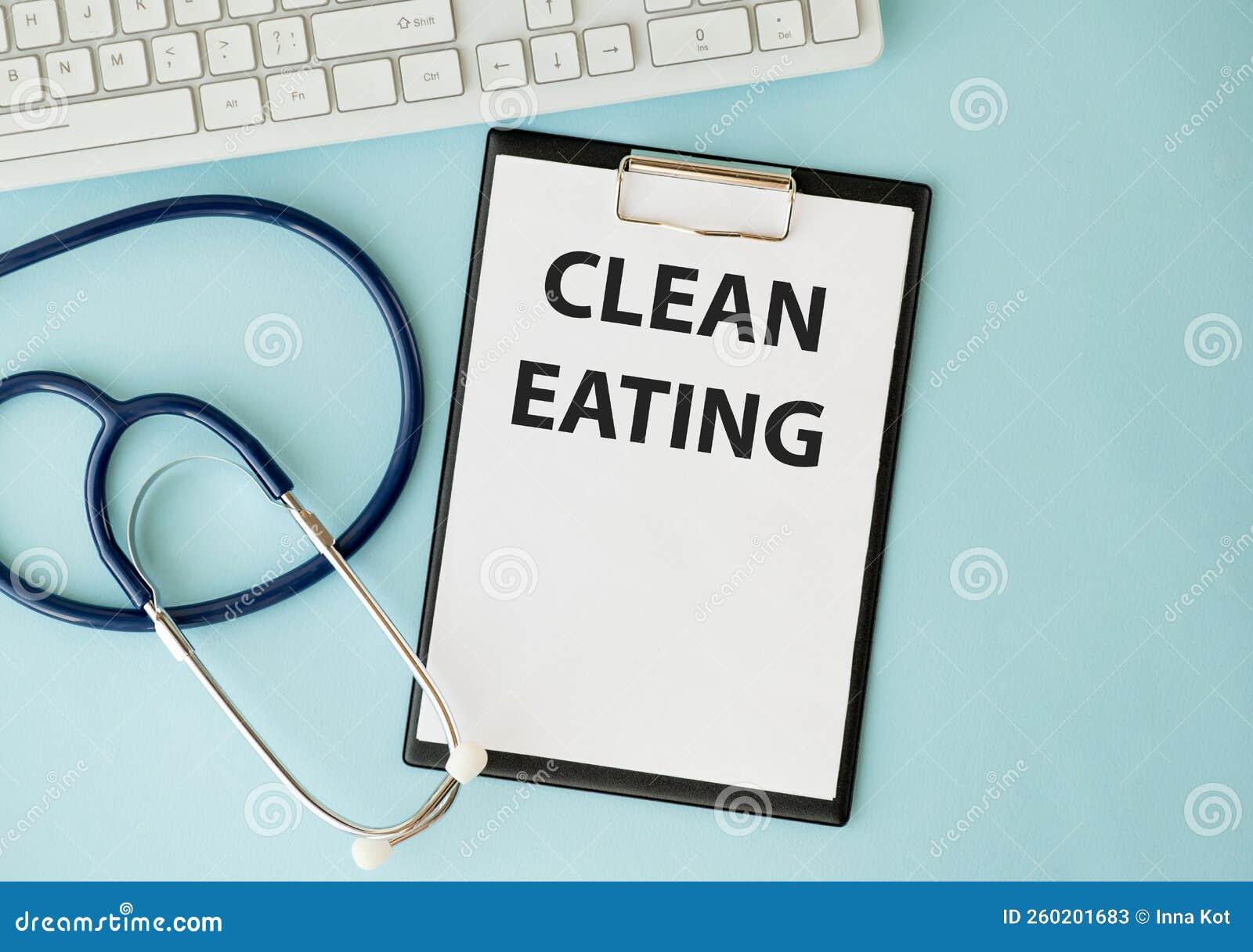Clean Eating Word on White Ring Binder Notebook with Stethoscope Stock ...