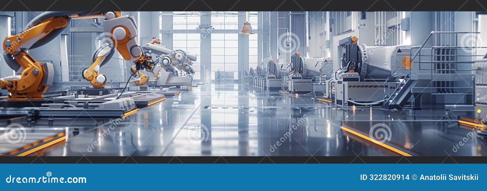 A Clean, Efficient, High-tech Manufacturing Plant with Robotic Arms and ...