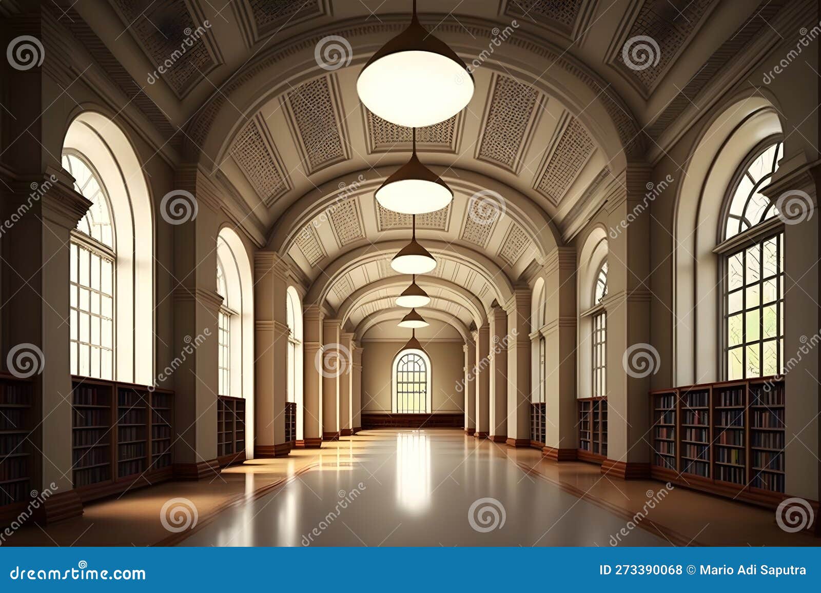 Clean and Empty Corridor of the Library Hall Stock Illustration ...