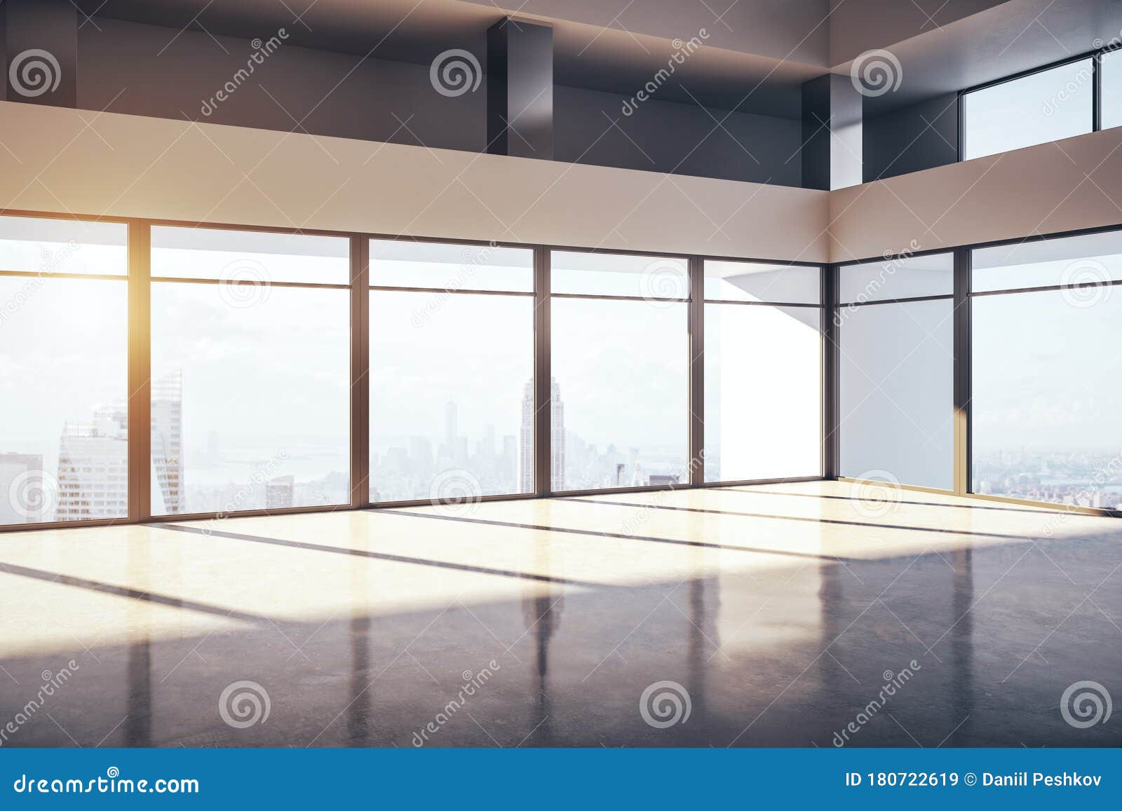 Clean Empty Office Interior with Panoramic City View Stock Illustration ...
