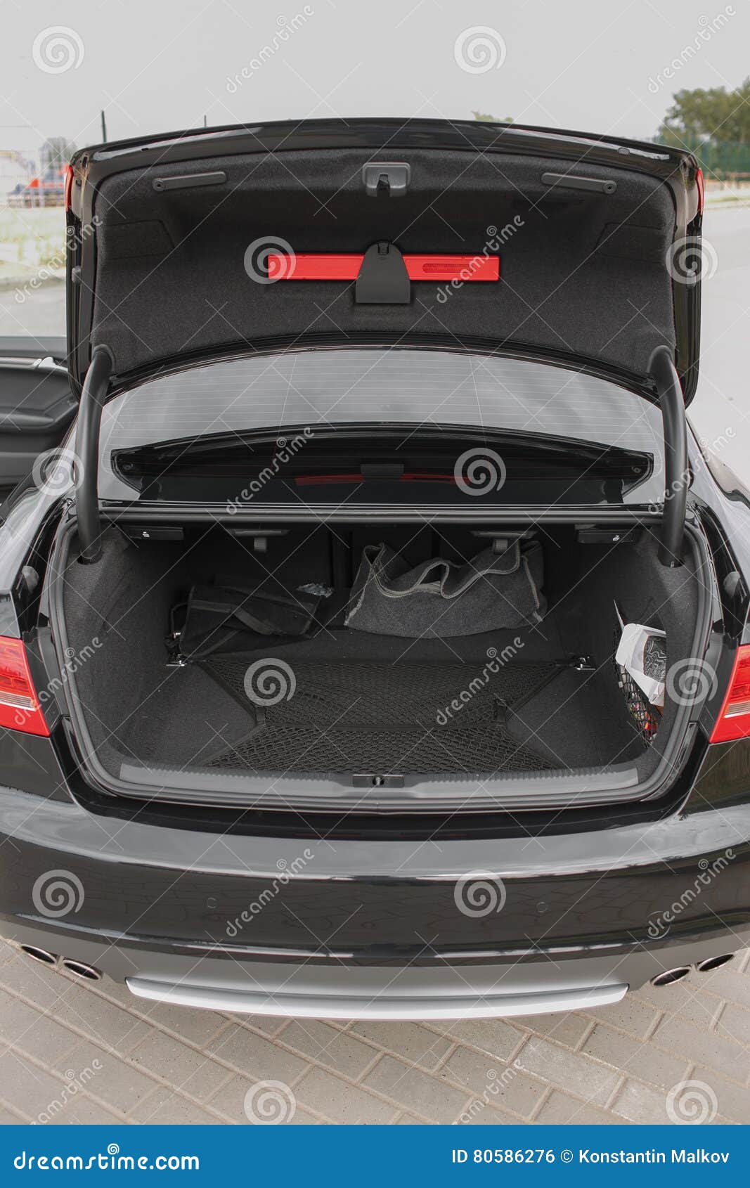 Clean Empty Trunk of Black Sedan on the Street Stock Photo - Image of ...